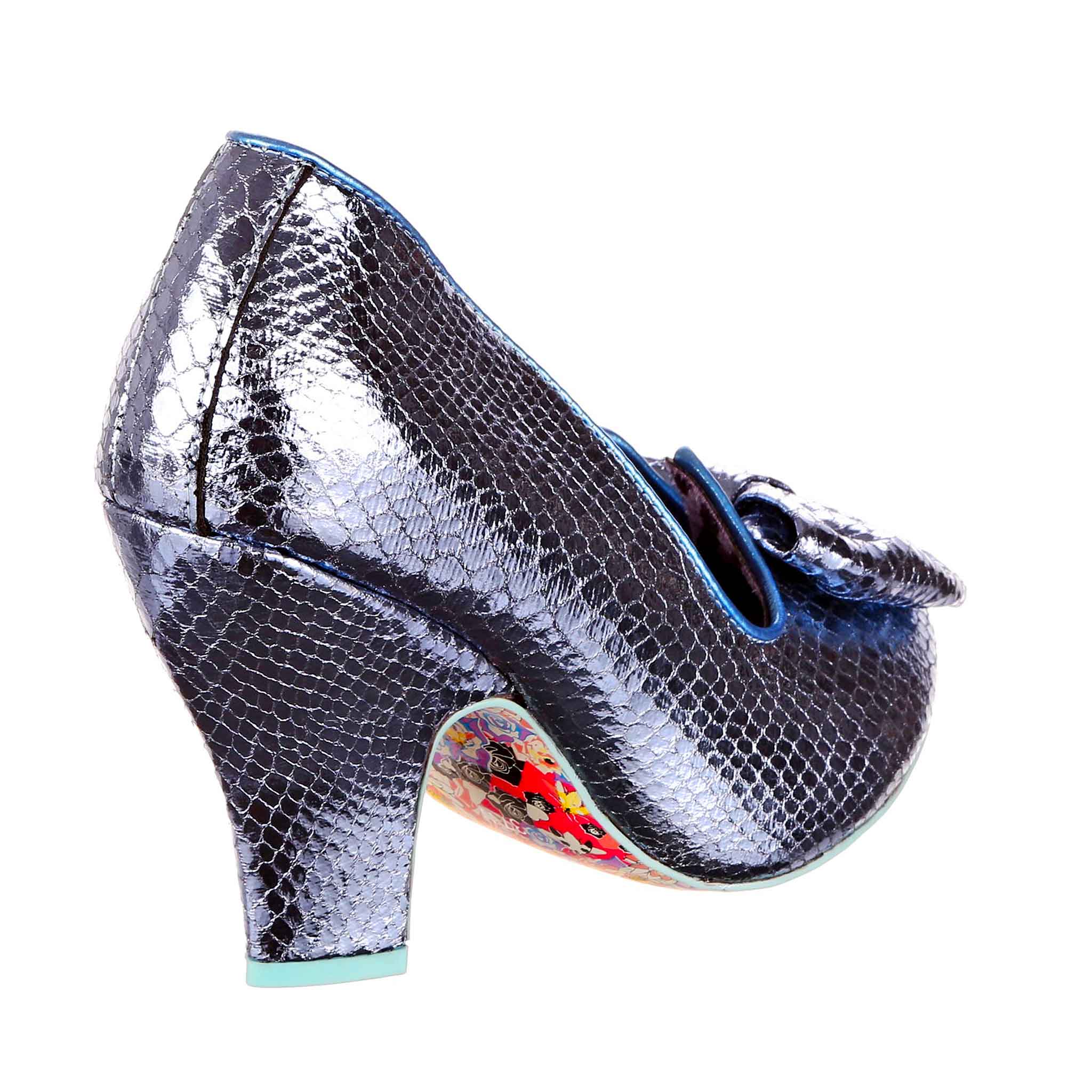 Irregular Choice | Blue Metallic Wide Fit Statement Heels With Bow | Just In Time